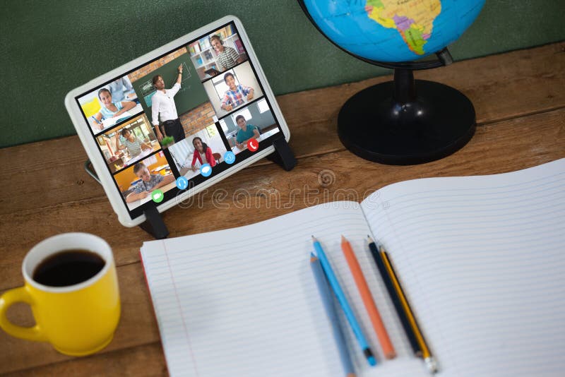 Smiling Diverse Elementary School Pupils during Class on Tablet Screen ...