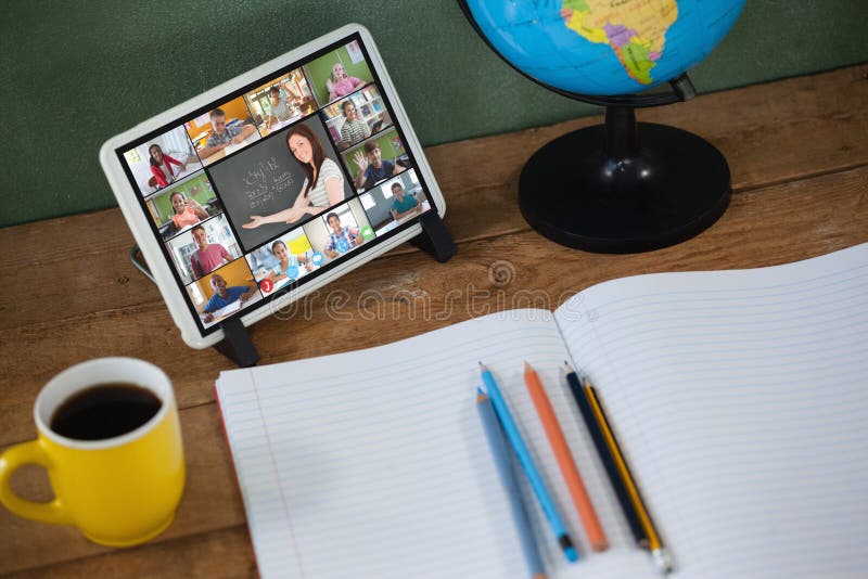 Smiling Diverse Elementary School Pupils during Class on Tablet Screen ...