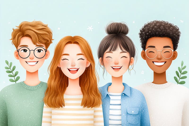 Smiling Diverse Group of Young People, Illustration Stock Illustration ...