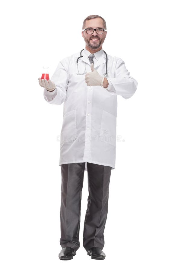 Smiling Doctor with a Laboratory Flask in His Hands . Stock Photo ...