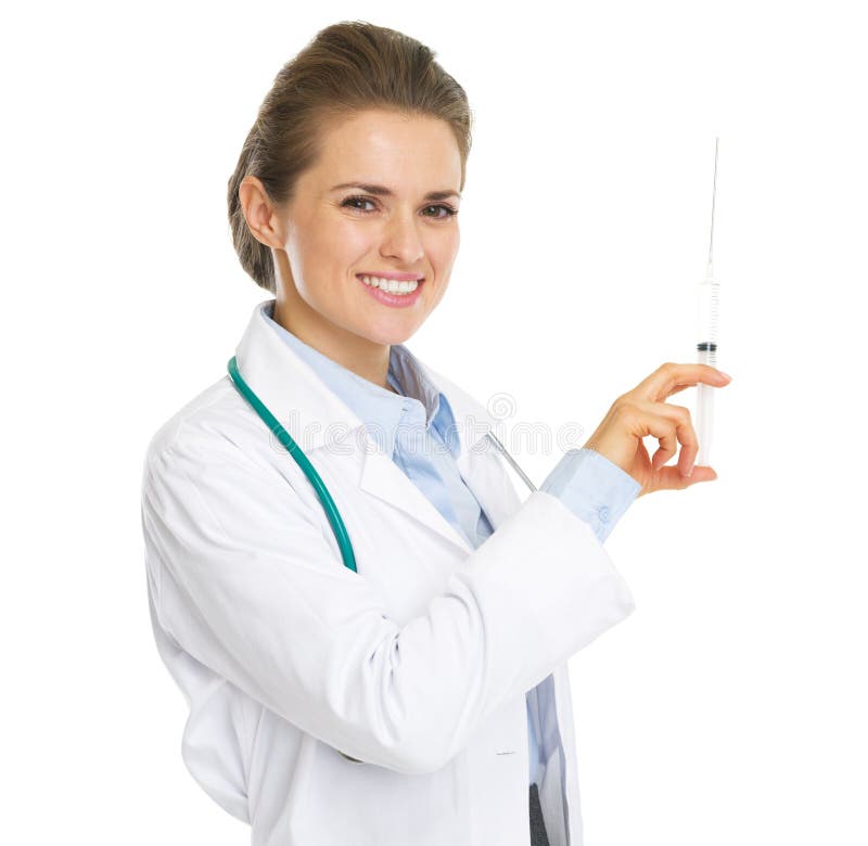 Smiling Doctor Woman with Syringe Stock Image - Image of happy, female ...