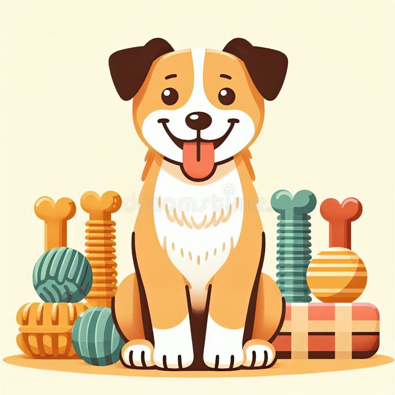 Smiling Dog Cartoon in Pastel Bone Composition Stock Illustration ...