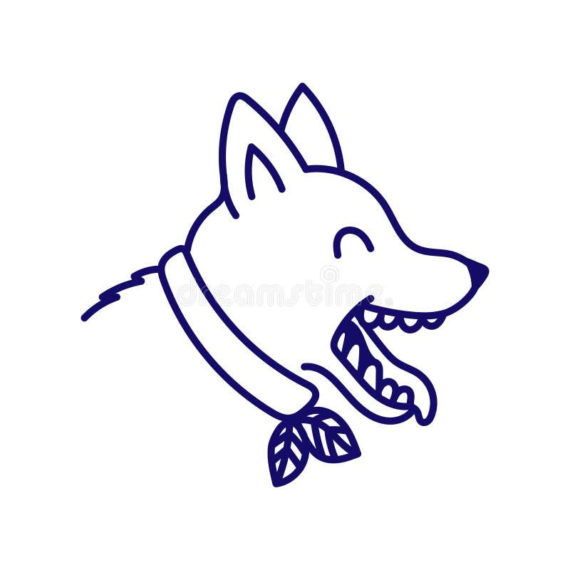 Smiling Dog Face Side View Line Drawing Isolated on White Background ...