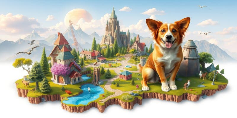 Smiling Dog in a Fantasy Village Stock Illustration - Illustration of ...