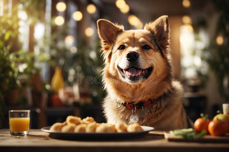 Smiling Dog Happy with Food. Ai Generative Stock Illustration ...