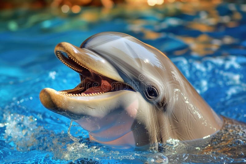 Smiling Dolphin in the Pool Ai Photo Stock Illustration - Illustration ...