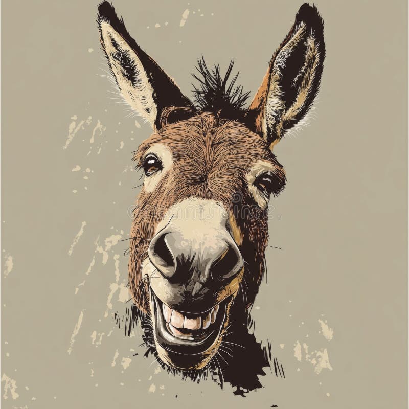Smiling Donkey Illustration with Rustic Background and Expression Stock ...