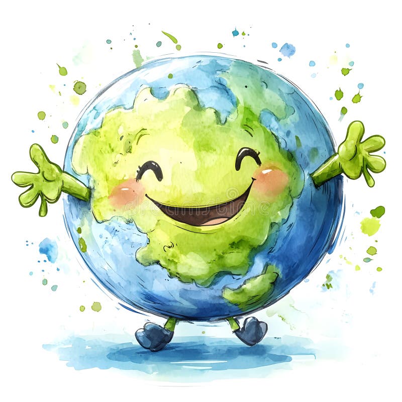 Smiling Earth Character with Cheerful Expression Spreading Joy and ...