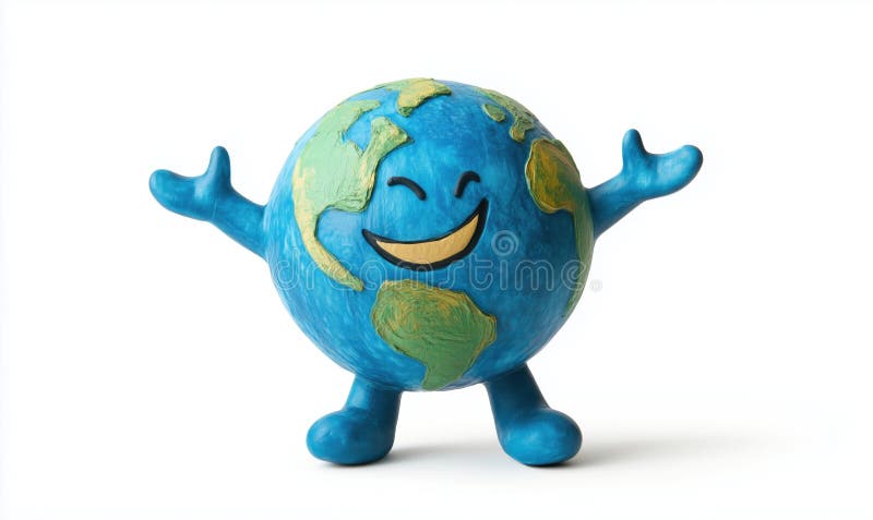 Smiling Earth Character with Hands Raised, Colorful Clay Model ...