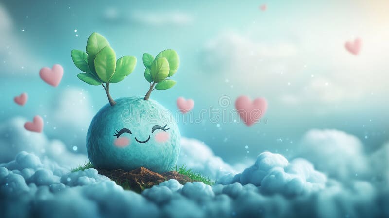 A Smiling Earth Character with a Tiny Tree Sapling, Surrounded by ...