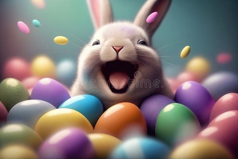 Smiling Easter Bunny and Easter Eggs. Funny Easter Concept Stock ...