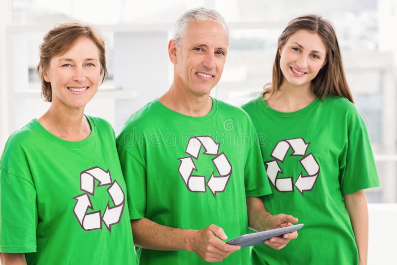 Smiling Eco-minded Colleagues with Tablet Stock Image - Image of ...