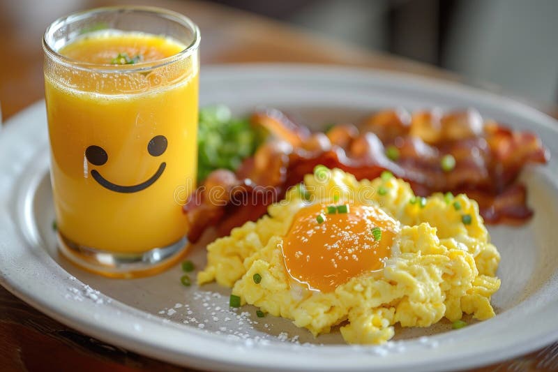 Smiling Egg Breakfast with Orange Juice, Happy Morning Stock ...
