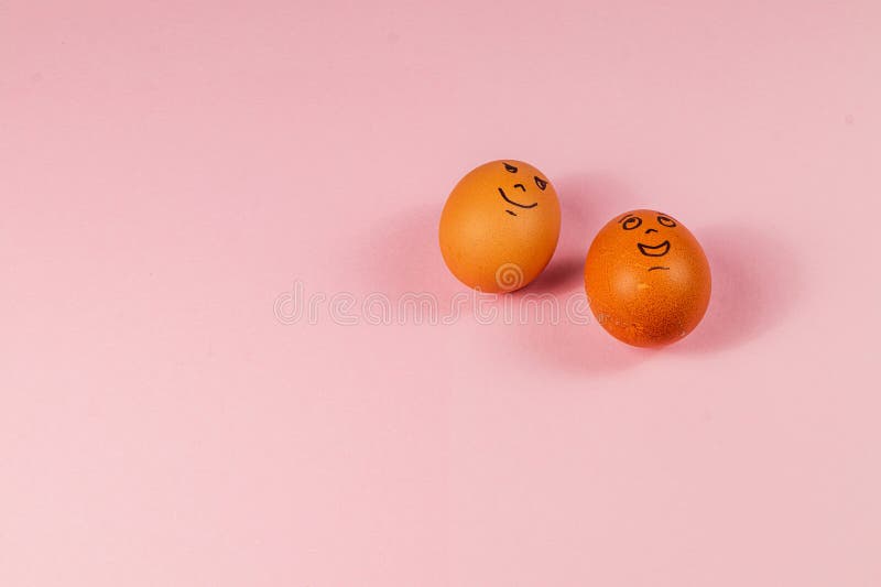 Smiling Eggs with Faces on Pink Background Stock Photo - Image of ...
