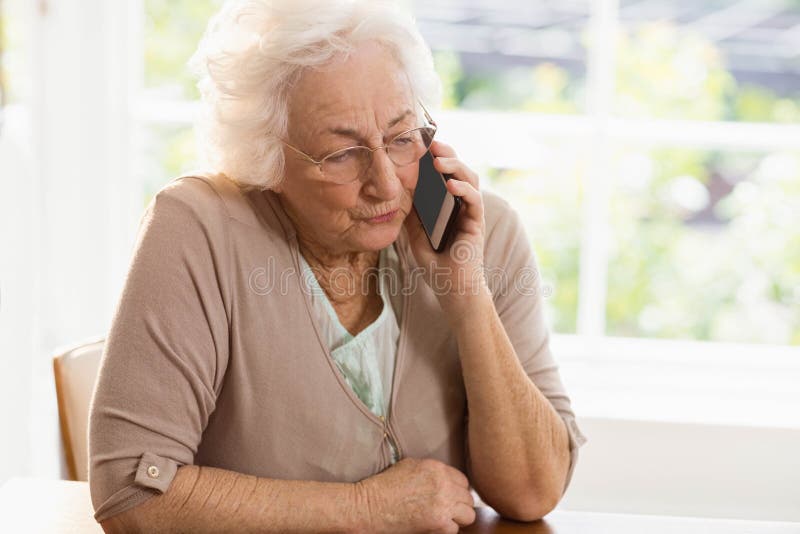 Smiling Elderly Woman Phone Calling Stock Image - Image of room ...