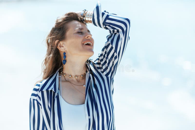 Smiling Elegant Woman on Beach Having Fun Time Stock Image - Image of ... Smiling Elegant Woman on Beach Having Fun Time Stock Image - Image of ...