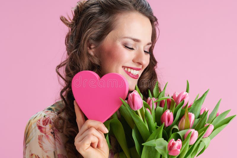 Smiling Elegant Woman in Floral Dress on Pink Stock Image - Image of ... Smiling Elegant Woman in Floral Dress on Pink Stock Image - Image of ...