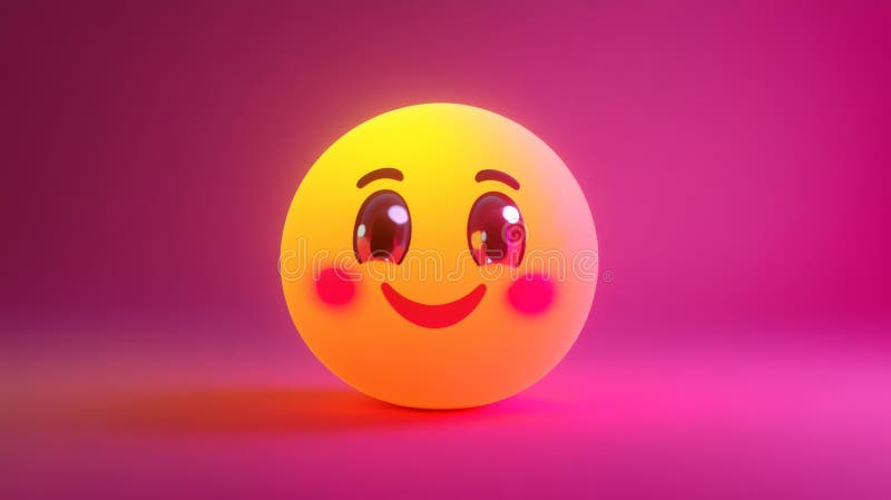 Smiling Emoji Face with Blushing Cheeks on Pink Background, Digital Art ...