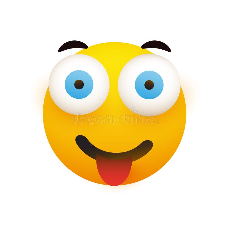 Smiling Emoji Face With Tongue Out Simple Happy Emoticon Design On White Background Stock