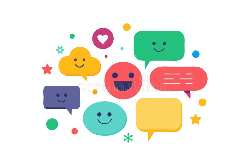 Smiling Emoji Faces with Speech Bubbles Stock Vector - Illustration of ...