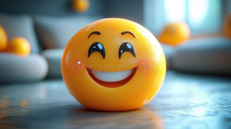 Smiling Emoji with Glossy Texture in a Modern Setting Stock ...