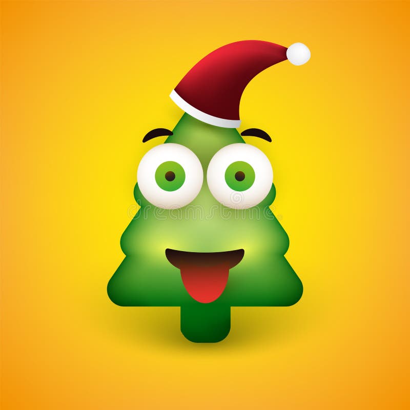 Smiling Emoji - Simple Christmas Tree Shaped Emoticon on Yellow ...