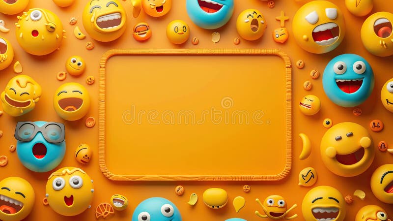 Smiling Emojis Surrounding a Blank Wooden Frame Stock Illustration ...