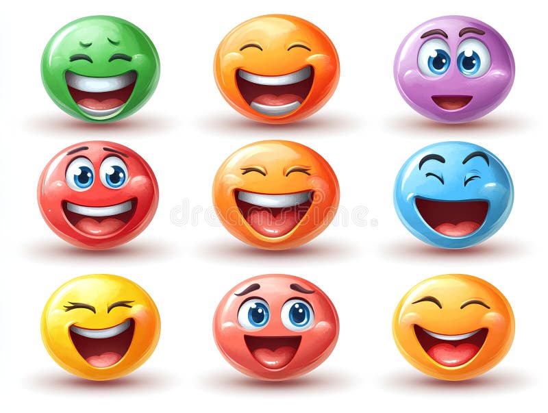 Smiling Emoticons. Emoticon Set Stock Illustration - Illustration of ...