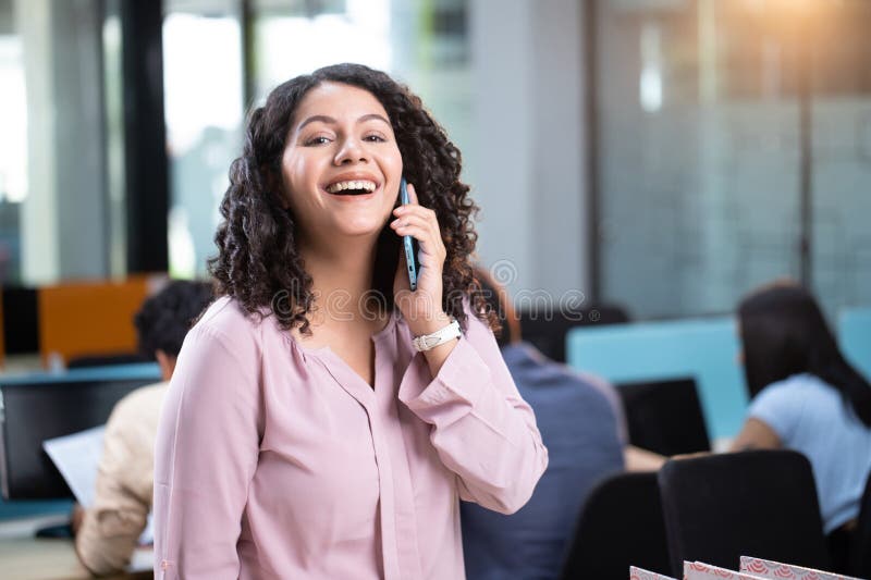 Smiling Employee Talking on Phone Stock Photo - Image of girl, indian ...