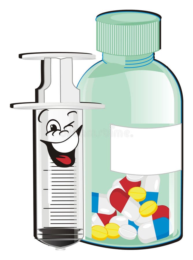 Happy syringe and jar stock illustration. Illustration of pharmacy ...