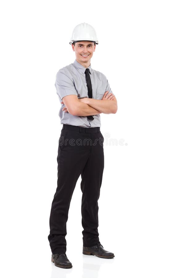 Smiling Engineer. Full Length Stock Photo - Image of architect, hardhat ...