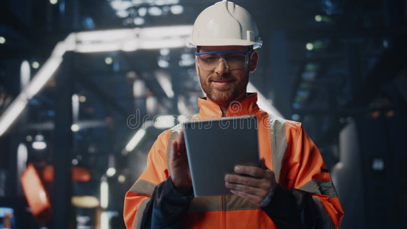 Smiling Engineer Making Inspection Production Workshop with Pad ...