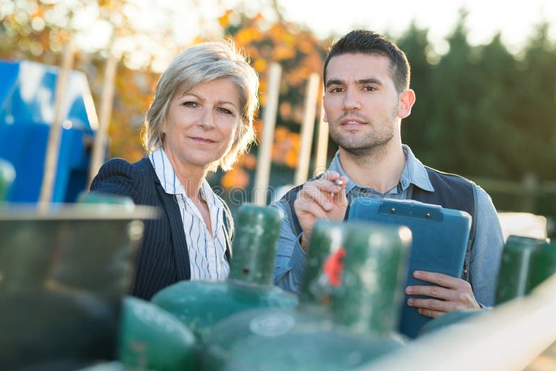Smiling Engineer and Manager Outside Factory Stock Image - Image of ...