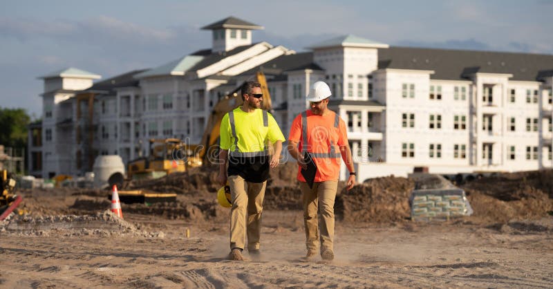 Smiling Engineer Men at Construction Site Outdoor. Photo of Engineer ...
