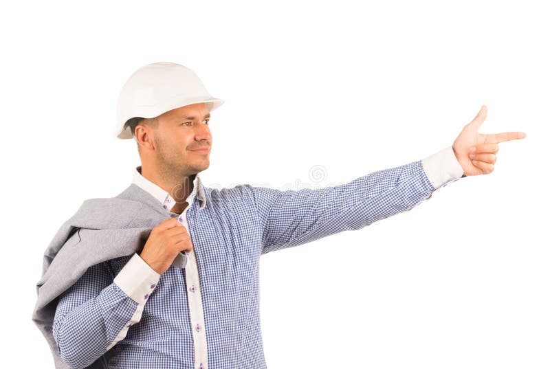 Builder Pointing Up At Ceiling In Unfinished Home Stock Photo - Image ...