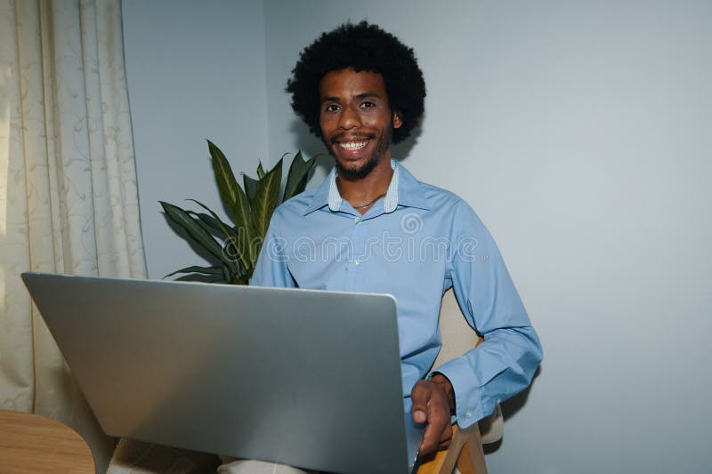 Smiling Entrepreneur Working on Laptop Stock Image - Image of office ...