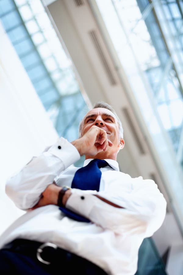 Smiling Executive Thinking. Low Angle View of Executive Smiling. Stock ...