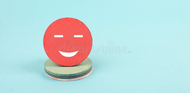 Smiling Face, Blue Colored Background, Copy Space, Rating, Positive ...