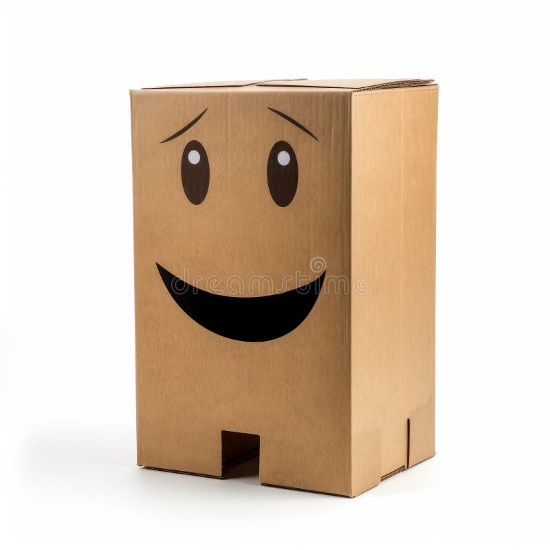 Smiling Face Cardboard Box: a Playful and Expressive Art Piece Stock ...