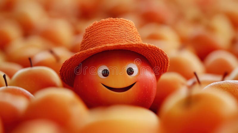 A Smiling Face in a Crowd of Apples with an Orange Hat, AI Stock Image ...