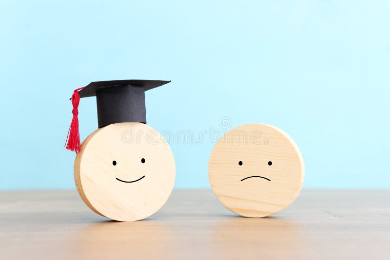 A Smiling Face with a Graduation Cap, in Front of a Sad Face. Concept ...