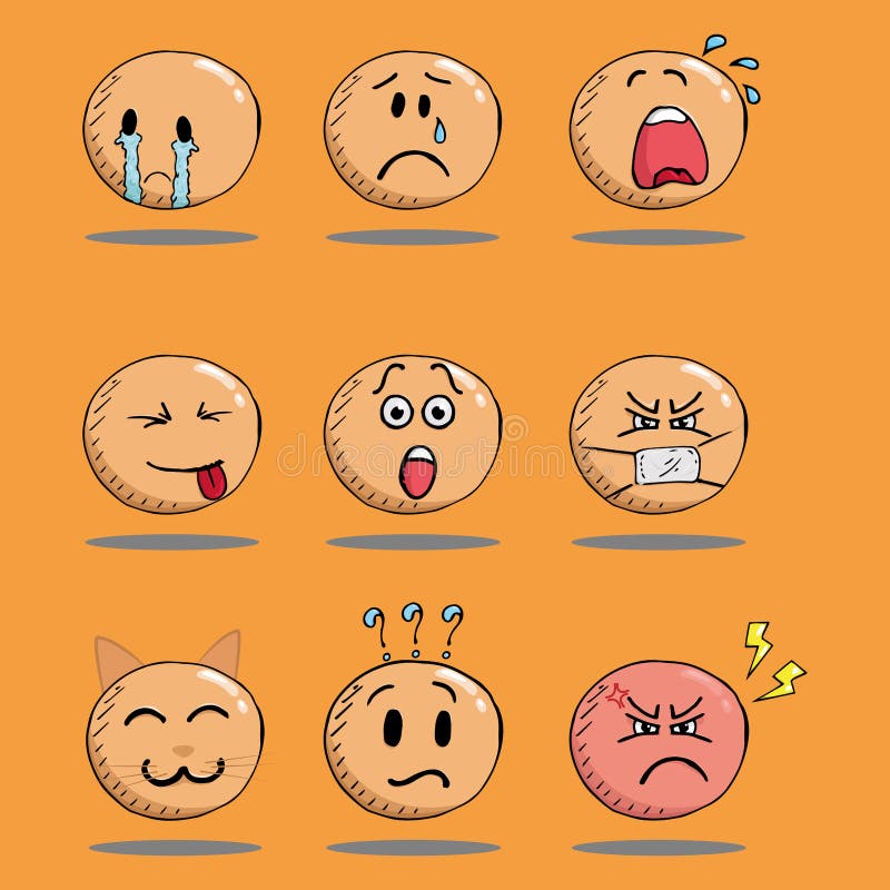 Set of Emoticons with Different Emotions Stock Vector - Illustration of ...