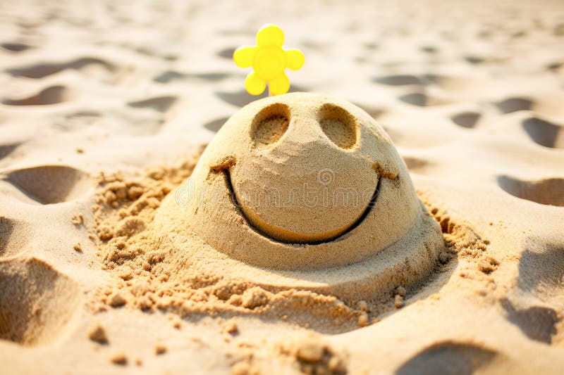 Smiling Face Made of Sand on the Beach with a Starfish Stock ...