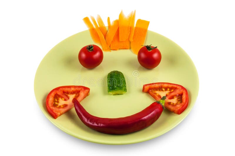 Smiling Face from Vegetables on Plate Isolated Stock Image - Image of ...