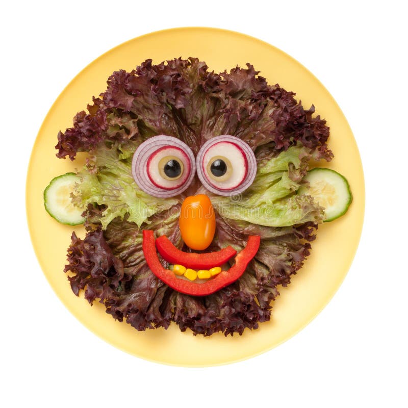 Smiling Face From Vegetables On Plate Isolated Stock Image - Image of ...