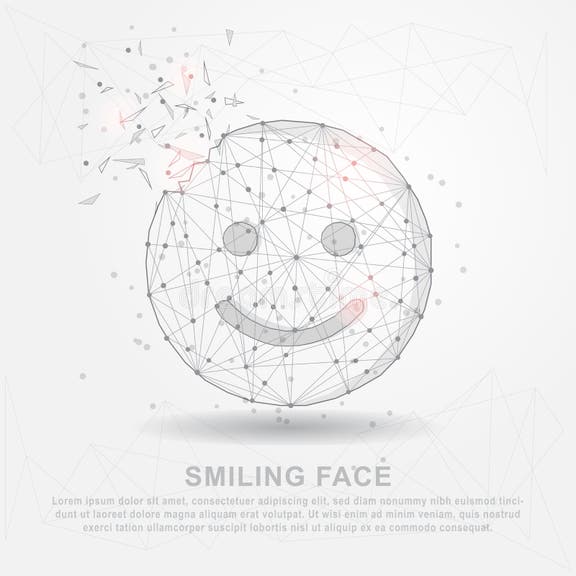 Smiling Face Mesh Line and Composition Digitally Drawn with Form of ...