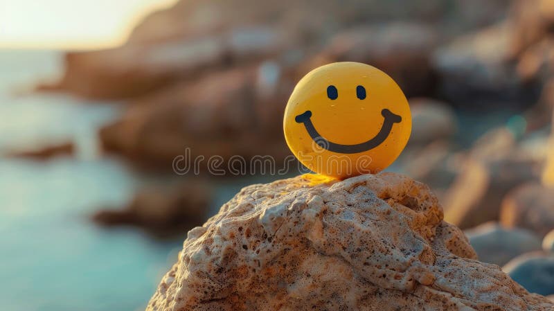 A Smiling Face is on a Rock by the Ocean Stock Photo - Image of ...