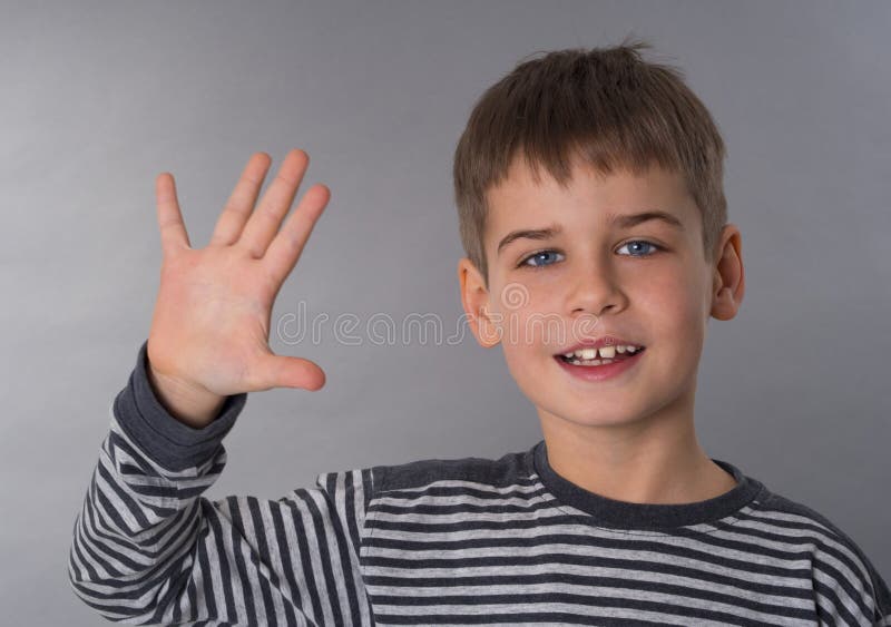 Three Boys Waving stock image. Image of good, childhood - 4821359