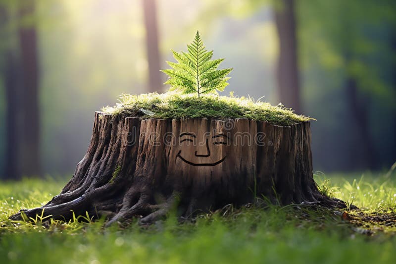 Smiling Face on a Tree Stump in the Forest, Conceptual Image Stock ...