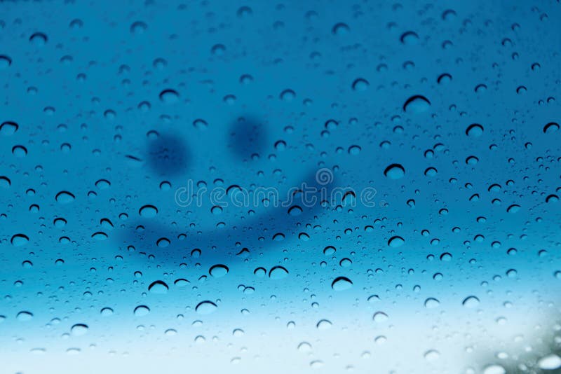 Smiling Face Write on Glass with Raindrop, Abstract Background Stock ...